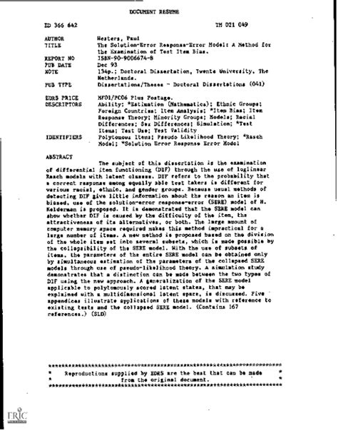 Pdf The Solution Error Response Error Model A Method For The