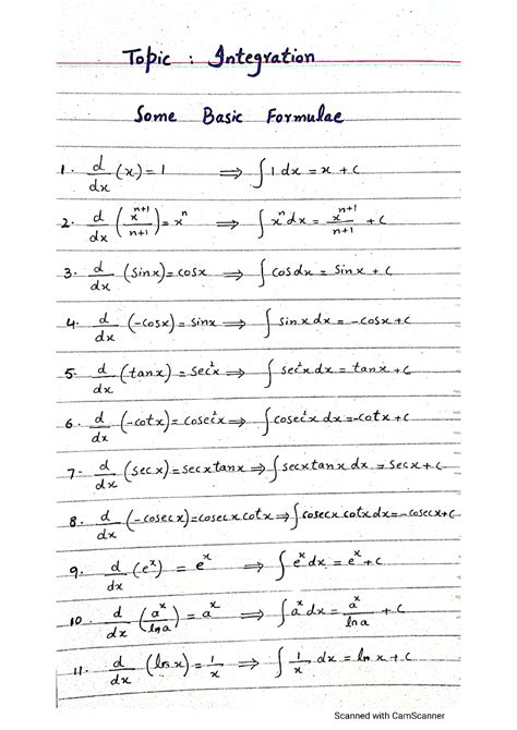 Solution Integration Formulas With Examples Studypool