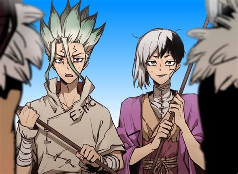 Senku And Gen Two Anime Characters Nhân Vật Tiểu Thuyết Sách Nghệ