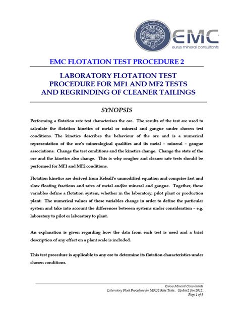 Laboratory Flotation Test Procedure Pdf Ore Physical Sciences