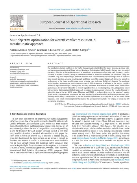 Multiobjective Optimization For Aircraft Conflict Resolution Alonso Ayuso2016 Pdf