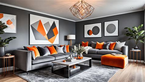 Grey Living Room With Orange Accents