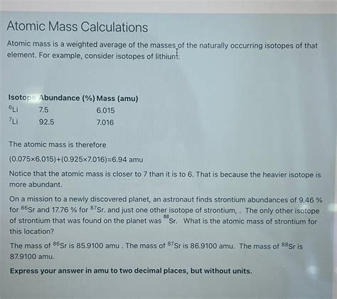 Solved Atomic Mass CalculationsAtomic Mass Is A Weighted Chegg Com