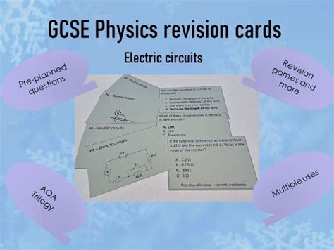 Aqa Gcse Physics Revision Cards P4 Electric Circuits Teaching Resources