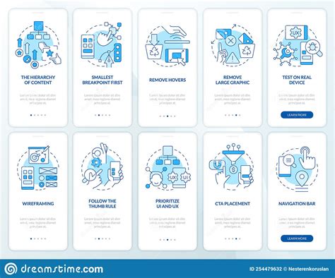 Mobile First Design Blue Onboarding Mobile App Screen Set Stock Vector Illustration Of