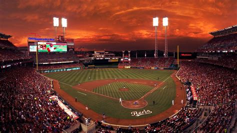 Sunset At Great American Ballpark Reds Game Baseball Field View