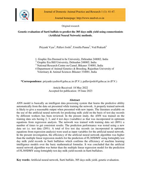 Pdf Genetic Evaluation Of Surti Buffalo To Predict The 305 Days Milk Yield Using