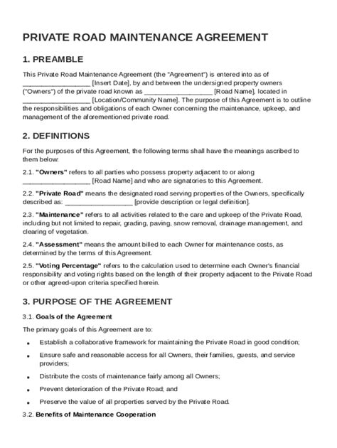 Private Road Road Maintenance Agreement Template Form Fill Out And