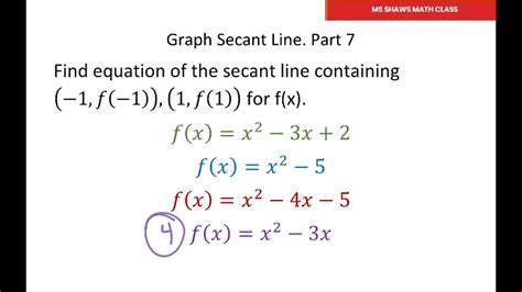Find The Equation Of The Secant Line Graph The Secant Line And Fx Part 7 Youtube