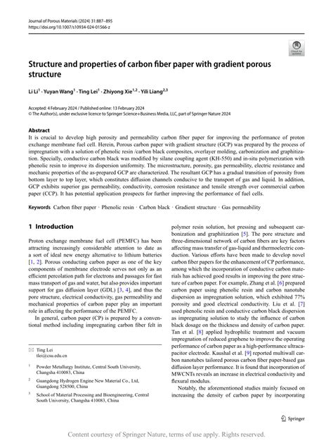 Structure And Properties Of Carbon Fiber Paper With Gradient Porous