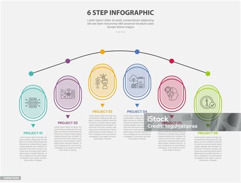 6 포인트 템플릿 인포 그래픽 개요 스타일 6 포인트 단계 템플릿 원형 사각형 수직 원형 타임 라인 곡선 수평 슬라이드 프리젠 테이션 용 0명에 대한 스톡 벡터 아트 및