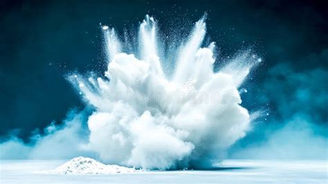 White Flour Exploding On Dark Blue Background Creating Dramatic Effect