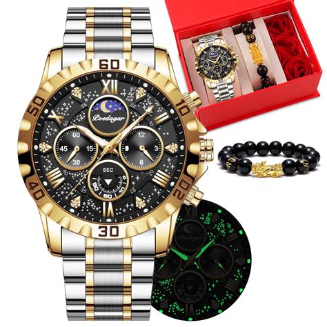 Poedagar Men Watch Quartz Stainless Steel Luminous Pointer Chronograph