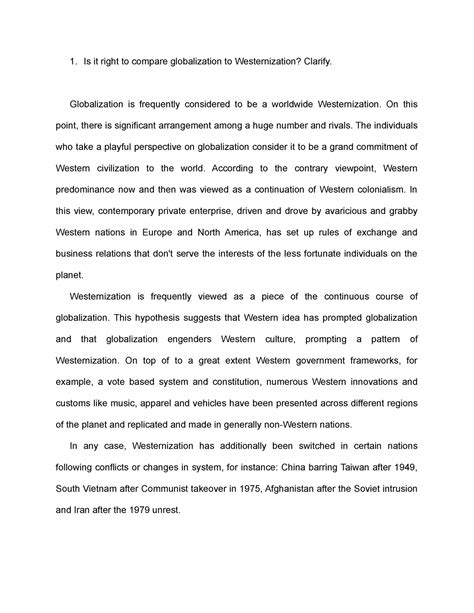 Is It Right To Compare Globalization To Westernization Globalization Is Frequently Considered