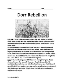 Dorr Rebellion Rhode Island 1841 42 Lesson Questions Facts Info