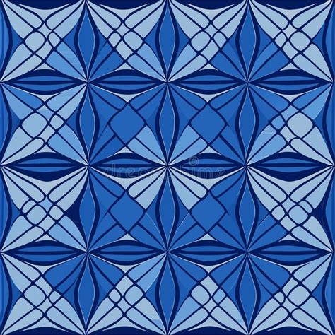 Seamless Pattern With Symmetric Geometric Ornament In Blue Colors
