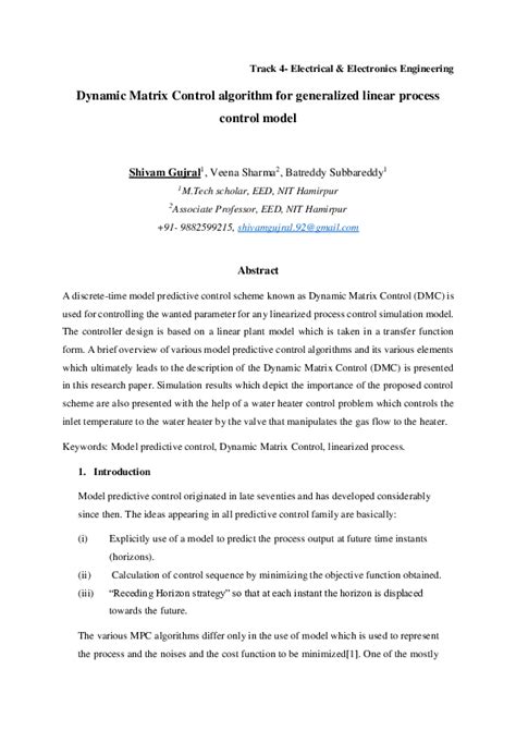 Pdf Dynamic Matrix Control Algorithm For Generalized Linear Process Control Model