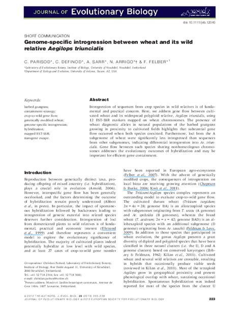 Pdf Genome Specific Introgression Between Wheat And Its Wild Relative
