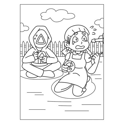 Раскраска Вторая игра в кальмара распечатать раскраски для детей