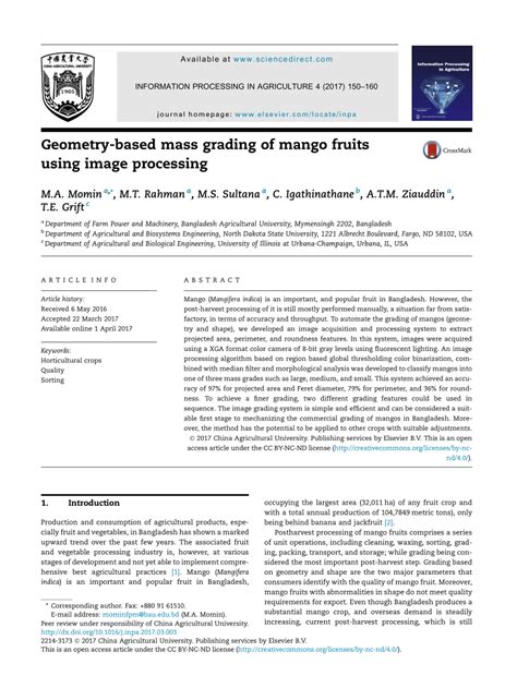 Pdf Geometry Based Mass Grading Of Mango Fruits Using Image Processing