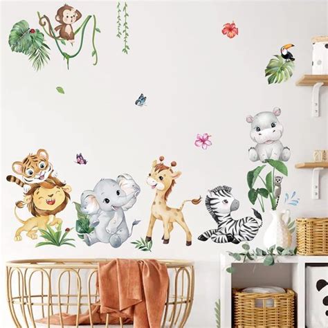 Verwijderbare Wandsticker Pvc Decalmile Jungle Dieren Muurstickers Aap