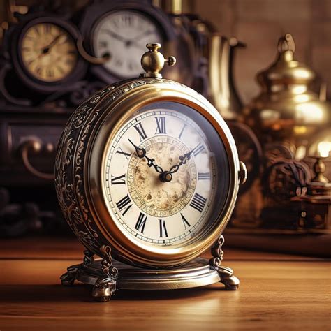 Vintage Style Alarm Clock On The Table Generative Ai Premium Ai