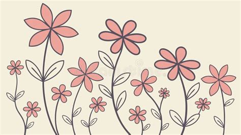 Cute Outline Flowers In Pink And Orange Doodle Style Vector Design