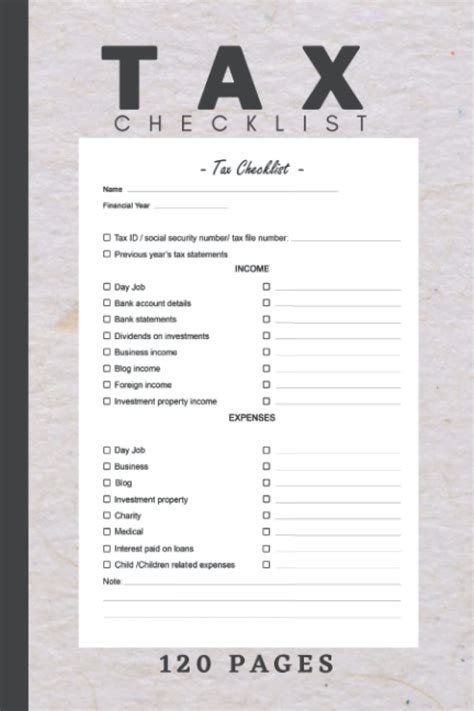 Tax Checklist Notebook Simple Tax Preparation Guided Journal Including