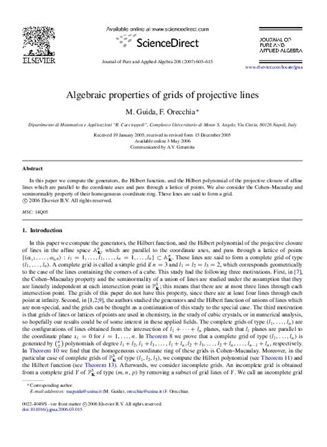 Pdf Algebraic Properties Of Grids Of Projective Lines