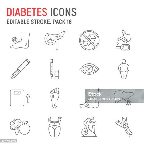 당뇨병 질환 라인 아이콘 세트 건강관리와 의술에 대한 스톡 벡터 아트 및 기타 이미지 건강관리와 의술 당뇨병 아이콘 Istock