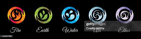 Element Icons Fire Earth Water Air And Ether High Res Vector Graphic