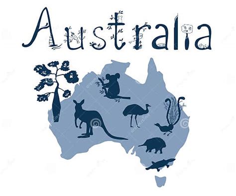 Vector Outline Of Australia With Australian Animals Stock Vector