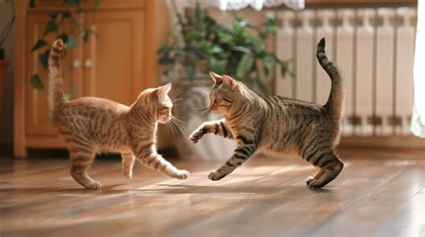 Premium Photo Two Playful Cats Chasing Each Other Around The House