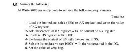 solved 00 answer the following a write 8086 assembly code