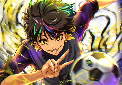 Bachira Meguru Blue Lock Absurdres Highres 1babe Arm Up Artist Name Aura Ball Black Hair