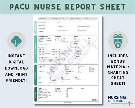 Pacu Rn Report Sheet Nurse Brain Perianesthesia Nursing Notes Printable Recovery Room