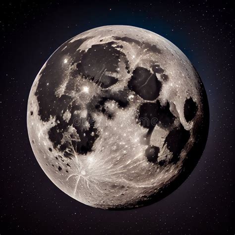 Full Moon Close Up Against Dark Starry Space Stock Illustration