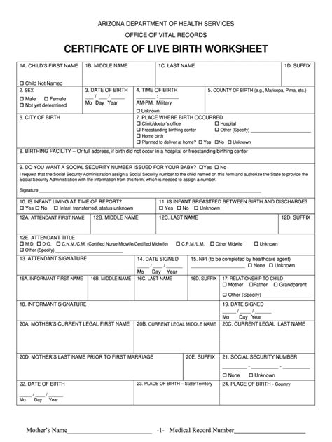 Certificate Of Live Birth Arizona Form Fill Out And Sign Printable