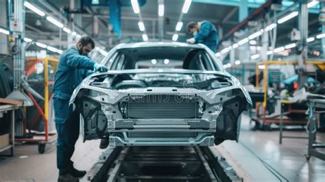 Workers Assembling Car Parts In An Auto Manufacturing Stock Illustration Illustration Of Line