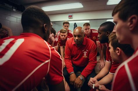 Premium Photo A Coach Talking To His Team In The Locker Room