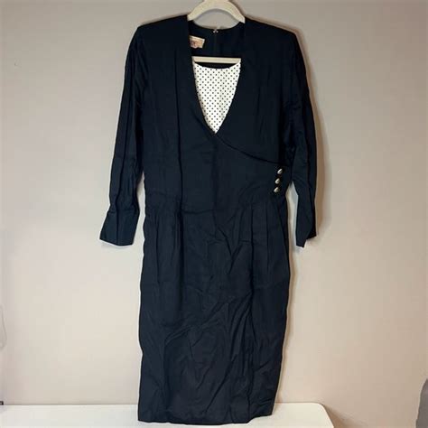 Vintage Dresses Vintage 98s Polka Dot Black White Faux Wrap Dress