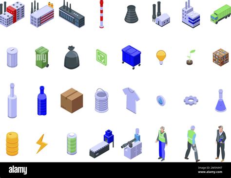 Recycle Factory Icons Set Isometric Set Of Recycle Factory Vector Icons For Web Design Isolated
