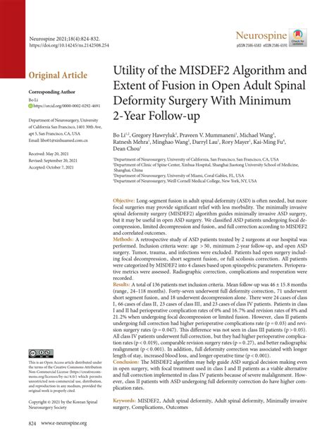 Pdf Utility Of The Misdef2 Algorithm And Extent Of Fusion In Open Adult Spinal Deformity