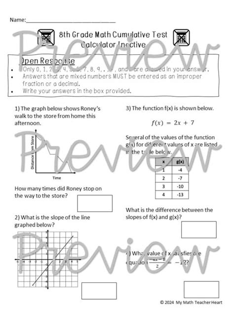 8th Grade Math Cumulative Test Eog Math Practice Test Tpt
