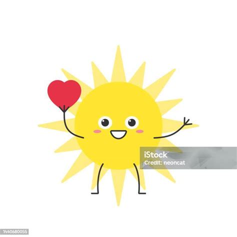 태양 귀여운 캐릭터 만화 사랑 심장 인사 미소 얼굴 기호 여름 따뜻한 열 날씨 햇빛 쾌활 카와이 기쁨 행복 한 감정 아이콘 벡터 일러스트 레이 션 귀여운에 대한 스톡 벡터