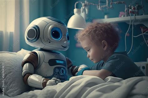 Future Of Hospital Care With Robotscute Kind Robot Communicates With A