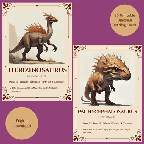 Dinosaur Battle Cards Printable Dino Trading Cards Digital Download