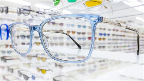 Modern Eyeglasses In An Optical Store With A Wide Variety Of Designer