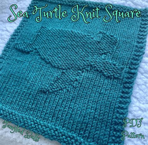 Sea Turtle Knit Square Knitting Pattern By Tangled Balls Knitting