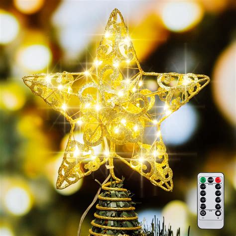 Hinoor Christmas Tree Star Topper With Lights 8 Gold Star